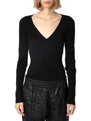 Zadig&Voltaire Syla Ribbed Merino Wool-blend Sweater - Noir
