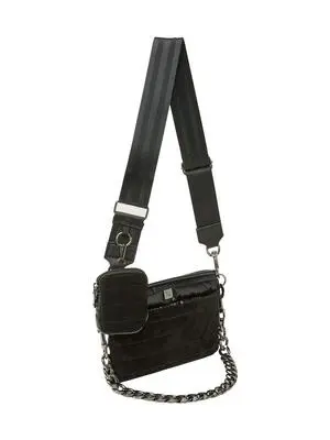 THINK ROYLN Downtown Crossbody - Black Suede & Pearl Black/black Web Gunmetal Hardware