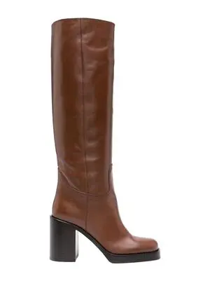 Prada 90mm Round-toe Leather Boots - Brown