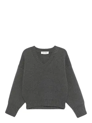 RÓHE V-neck Mélange Sweater - Grey