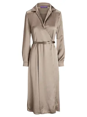 Ralph Lauren Washed Charmeuse Shirt Dress - Brown