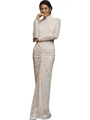 Ronny Kobo Ruched Lace Maxi Dress White