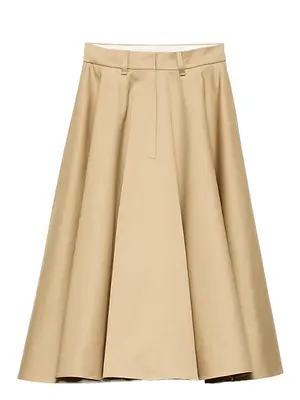 Prada Chino Flared Cotton Midi Skirt - Neutral
