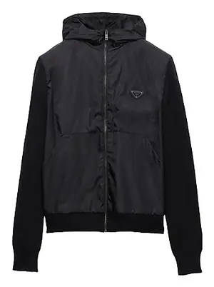 Prada Hooded Cashmere And Wool Cardigan - Black