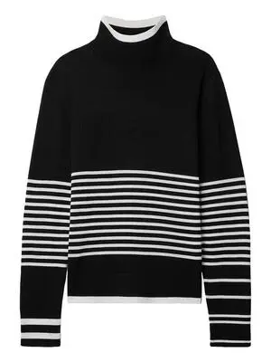 ERIN SNOW Jackie Striped Merino Wool Turtleneck Sweater - Black