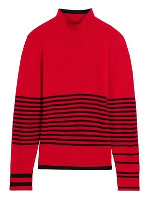 ERIN SNOW Jackie Striped Merino Wool Turtleneck Sweater - Red