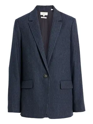 Vince Pinstriped Woven Blazer - Navy