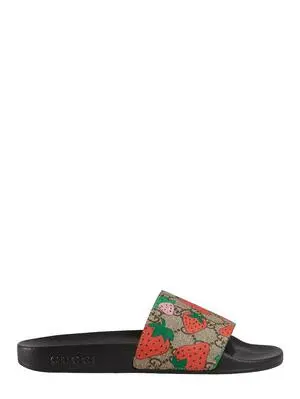 Gucci Strawberry Print Slides - Brown/black