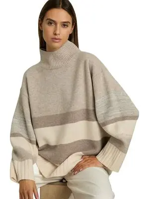 REISS Wool Funnel-neck Striped Jumper - Neutral