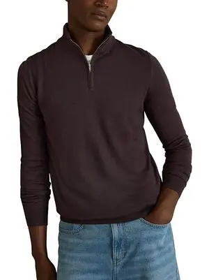 REISS Blackhall Quarter Zip Sweater - Dark Bordeaux