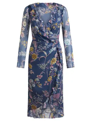 Etro Floral-print Silk Wrap Dress - Blue