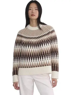 Everlane Fair Isle Crew Sweater Bone White/brown Fair Isle