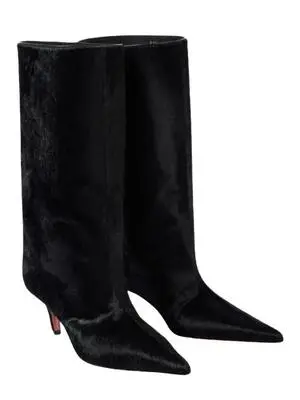 Amina Muaddi Fiona 60 Calf Hair Knee-high Boots Black