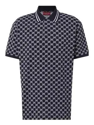 Gucci Gg Cotton Piquet Jacquard Polo Shirt - Blue