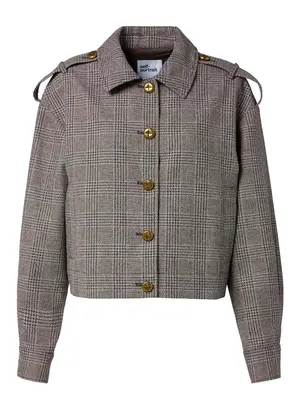 SELF-PORTRAIT Checked Cotton And Linen Jacket - Brown