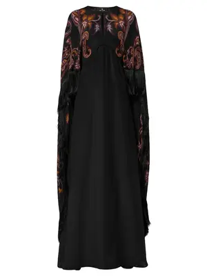 Etro Paisley Caped Silk Gown - Black