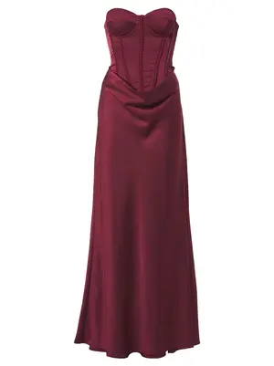 Remain Birger Christensen Embellished Draped Satin Corset Gown - Burgundy