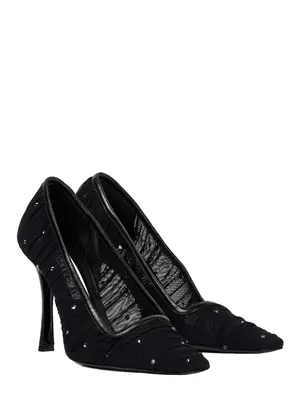JIMMY CHOO Lotta 100 Embellished Mesh Pumps - Black