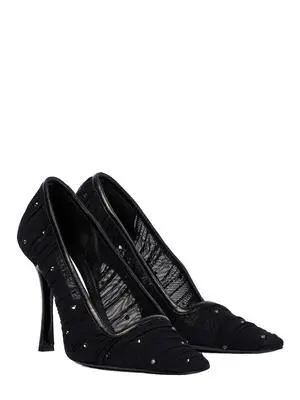 JIMMY CHOO Lotta 100 Embellished Mesh Pumps - Black