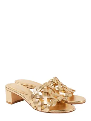GIANVITO ROSSI Amalfi 45 Leather Mules - Gold
