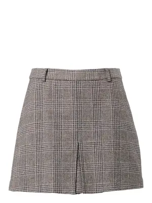 SELF-PORTRAIT Checked Cotton And Linen Skort - Brown