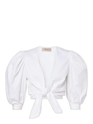 ADRIANA DEGREAS Cotton-blend Crop Top - White