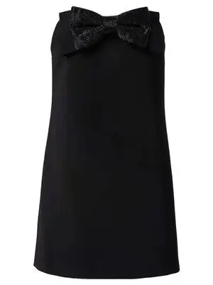 SELF-PORTRAIT Beaded Bow Crêpe Minidress - Black