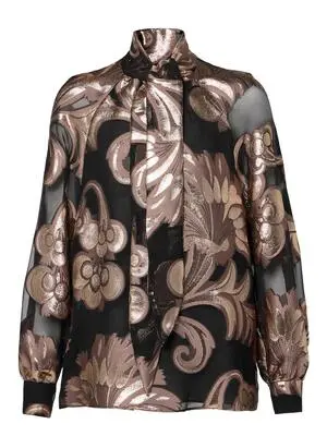 ETRO Etro Semi-Sheer Tie-Neck Lamé Blouse