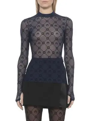 MARINE SERRE Graphic Print Mock Neck Top - Blue
