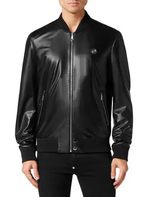 Philipp Plein Philipp Plein Leather Bomber Jacket Black