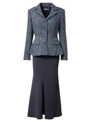 SELF-PORTRAIT Boucle And Crepe Midi Dress - Blue