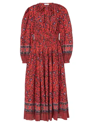 Ulla Johnson Mona Floral Midi Dress - Red