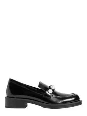 STUART WEITZMAN Portia Pearl-embellished Leather Loafers - Black