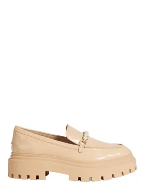 STUART WEITZMAN Patent Leather Platform Loafers - Beige