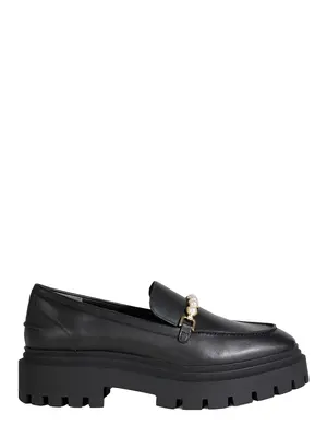STUART WEITZMAN Perla Ultra Embellished Leather Loafers - Black