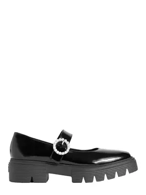 STUART WEITZMAN Nolita Embellished Leather Platform Loafers - Black
