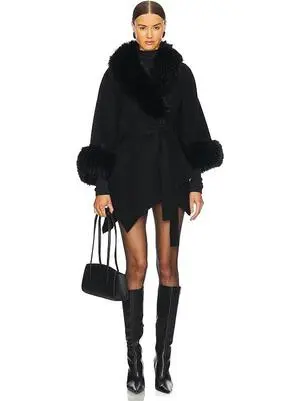 Alice + Olivia Joanne Sweater Coat With Faux Fur Trim - Black