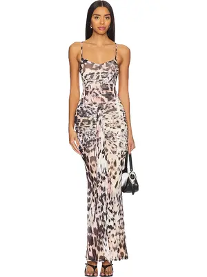 AFRM Azula Mesh Crisscross Back Maxi Dress - Warm Leopard