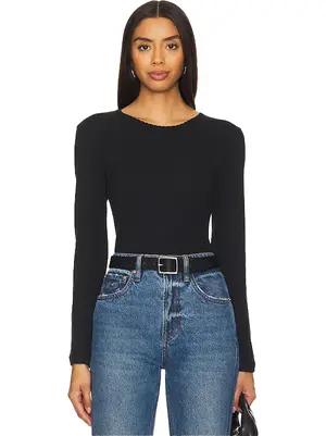 LESET Pointelle Long Sleeve Top - Black