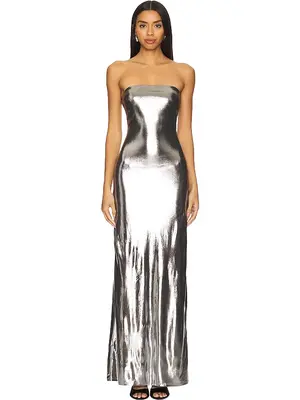 LOVERS AND FRIENDS Metallic Strapless Gown - Silver Chrome