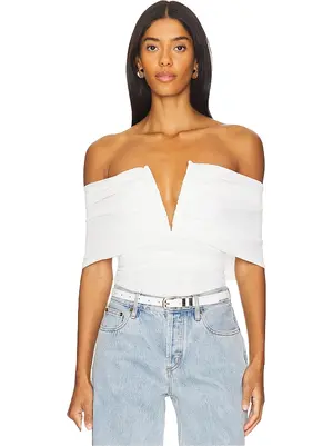 WEWOREWHAT WeWoreWhat Ruched Off Shoulder Bodysuit