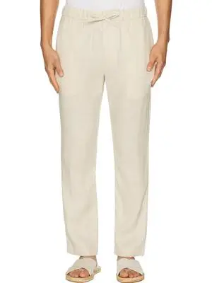 Frescobol Carioca Oscar Linen Chino Pant In Blue - Sand