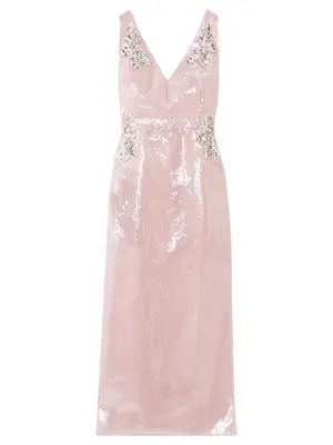 Erdem Sequined Silk And Embellished Tulle Midi Dress - Pink