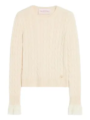 Valentino Garavani Valentino Garavani Cashmere Sweater With Mohair Detail Neutral