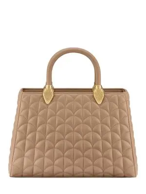 BVLGARI Leather Serpentine Duo Top-handle Bag - Beige