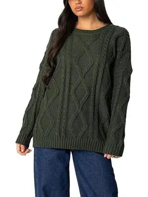 EDIKTED Kennedy Oversized Cable Knit Sweater - Green