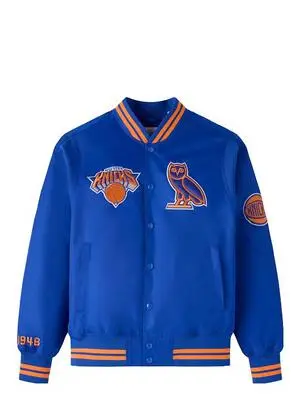 OVO X Nba New York Knicks Satin Varsity Jacket - Blue