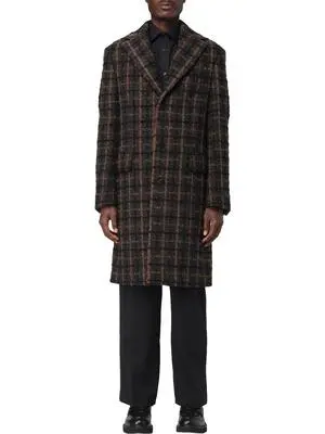 Versace Checked Wool Blend Coat - Brown