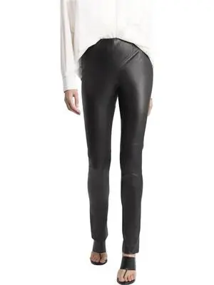 THE ROW Lakun Leather Skinny-leg Slit-hem Pants - Black