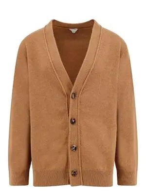 Bottega Veneta Cashmere Cardigan With Intrecciato Leather Details - Brown